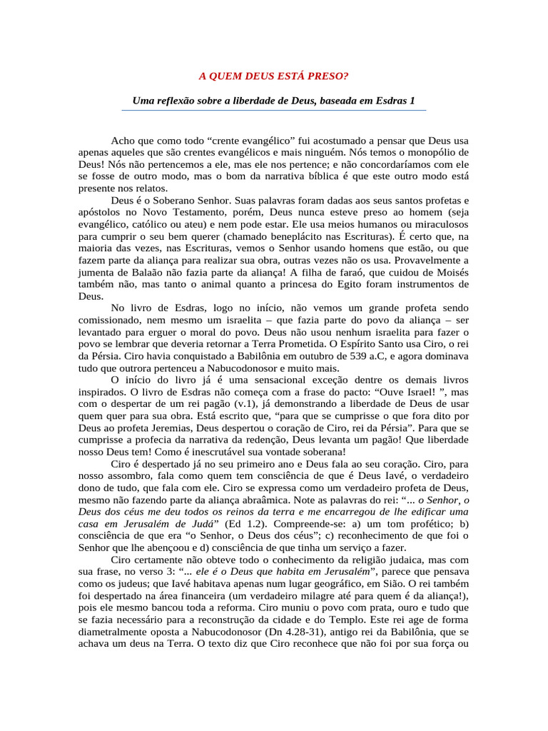 A Liberdade de Deus em Esdras 1 | PDF | Bíblia | Profeta