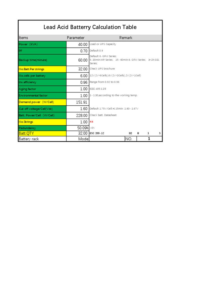 Battery Calculation 40kva | PDF
