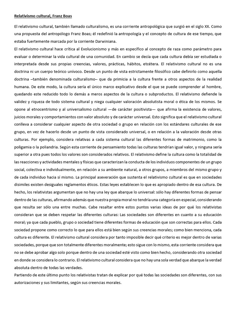 Relativismo Cultural y Franz Boas | PDF | Relativismo | Epistemología