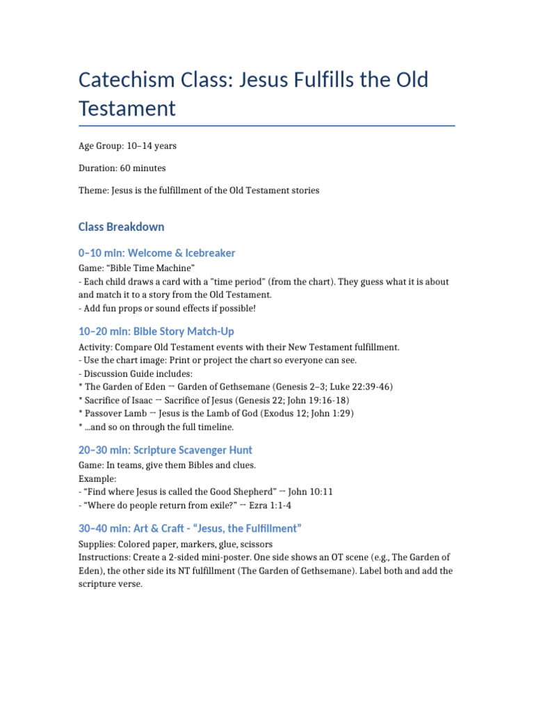 Catechism Class Jesus Fulfills OT | PDF