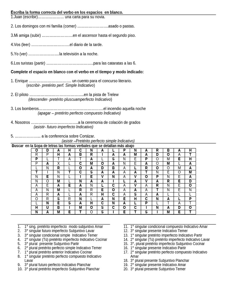 Ejercicios Con Verbos Regulares | PDF | Conjugación gramatical ...