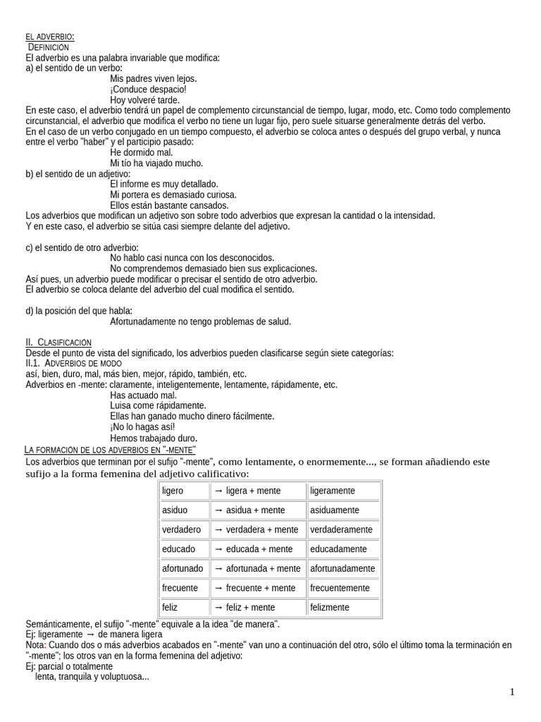 El Adverbio | PDF | Adverbio | Verbo