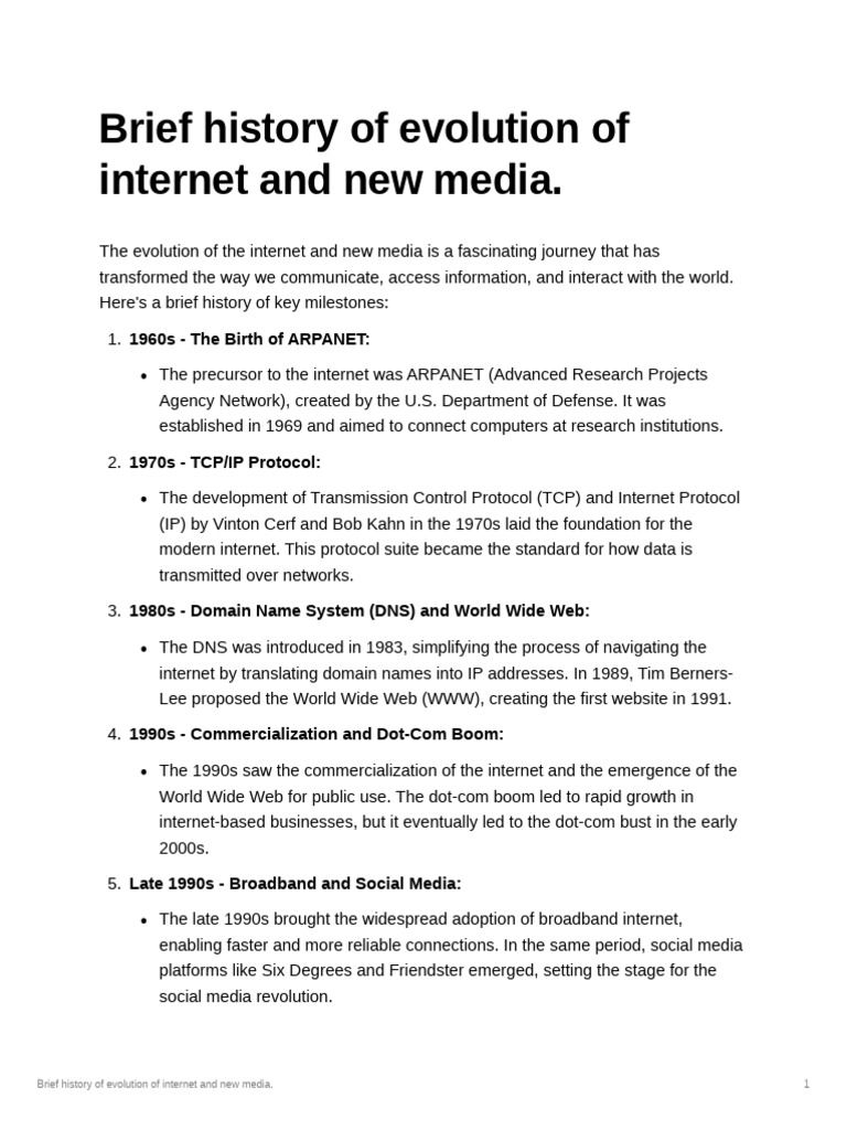 Brief History of Evolution of Internet and New Media. | PDF | Internet ...