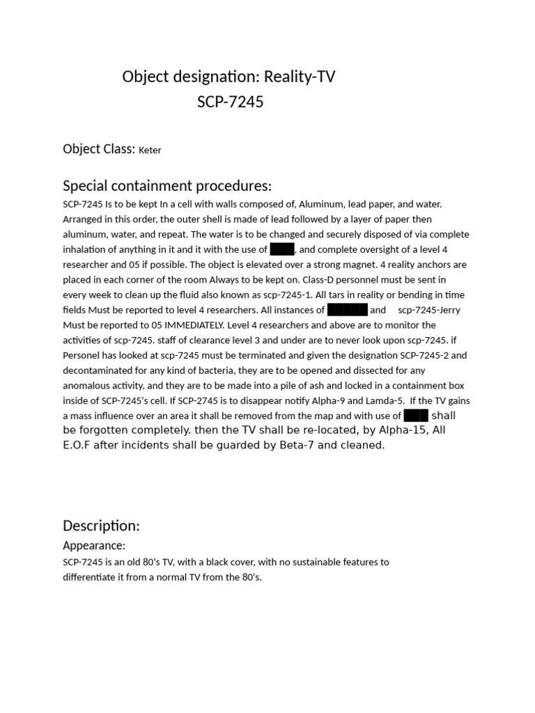 SCP-7245 (Some Kids Attempt at Making An SCP) | PDF