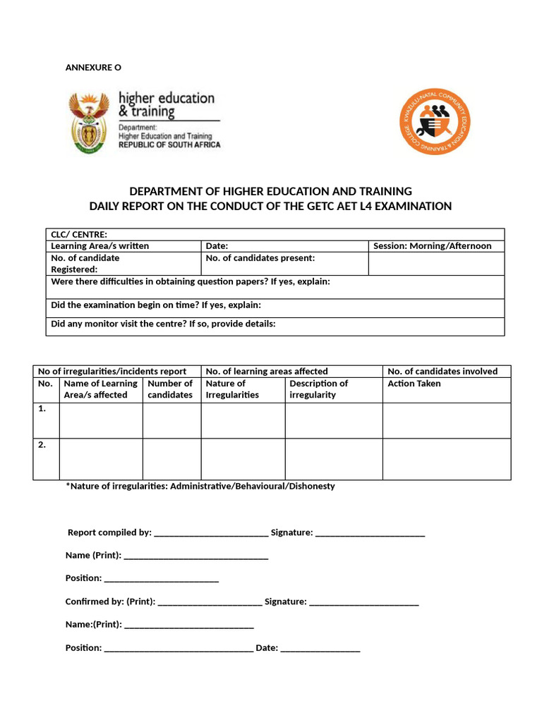 Daily Examination Conduct Report | PDF