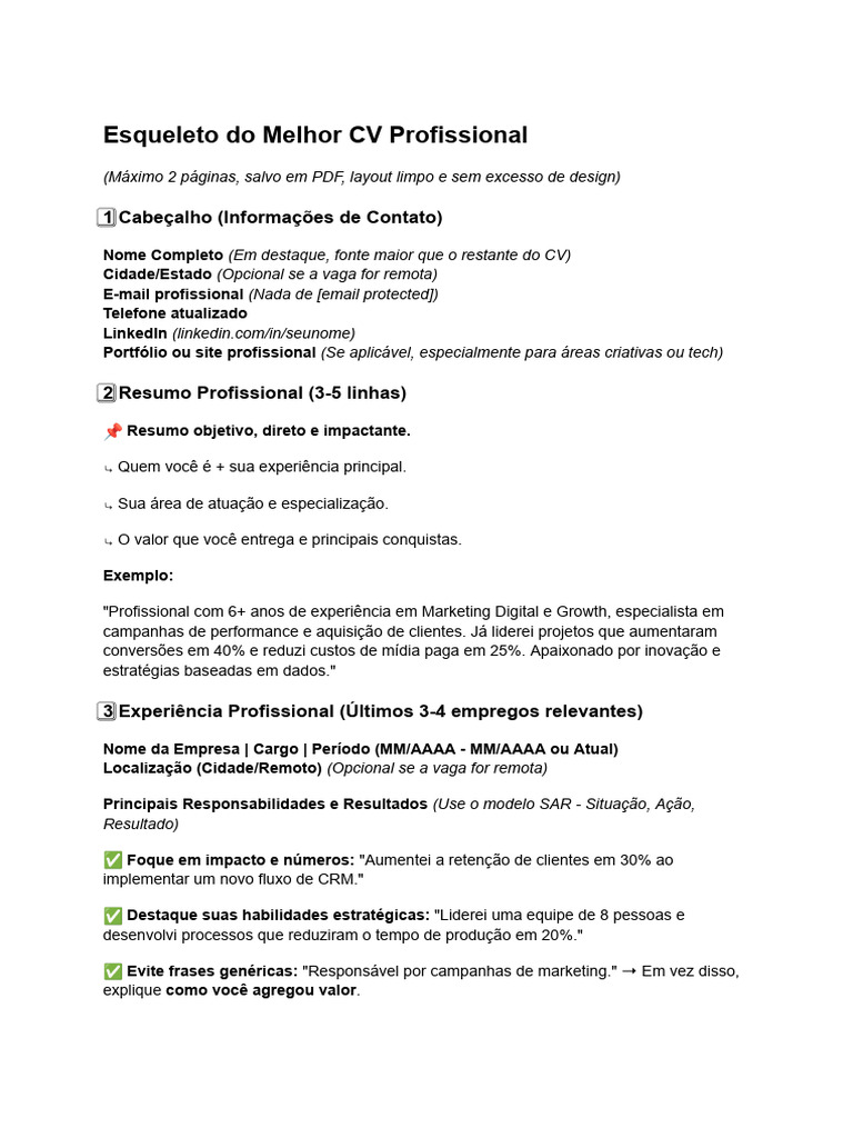 Modelo Do Melhor CV Profissional | PDF | Marketing | Gestão de ...
