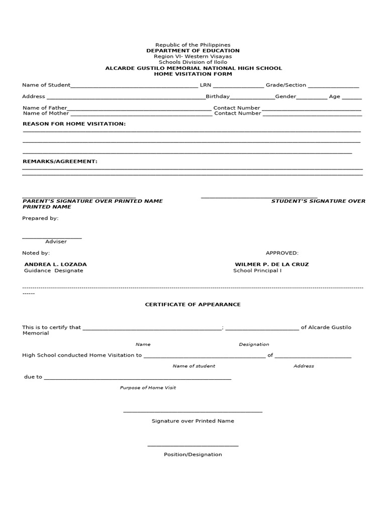 Home Visitation Form For Student | PDF | Government