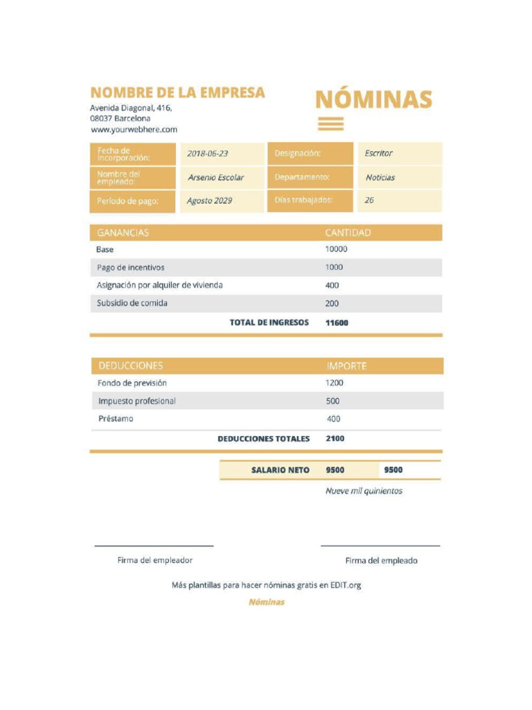 Formato de Nomina | PDF