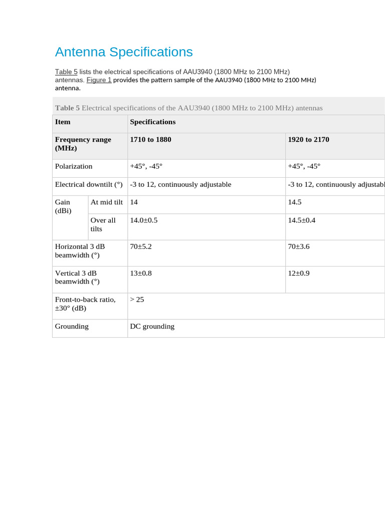 AAU3940 Antenna Specifications Overview | PDF