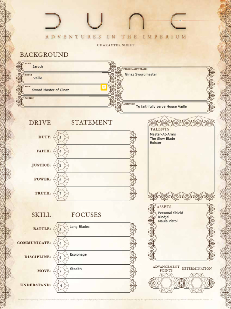 Dune Character Swordmaster | PDF
