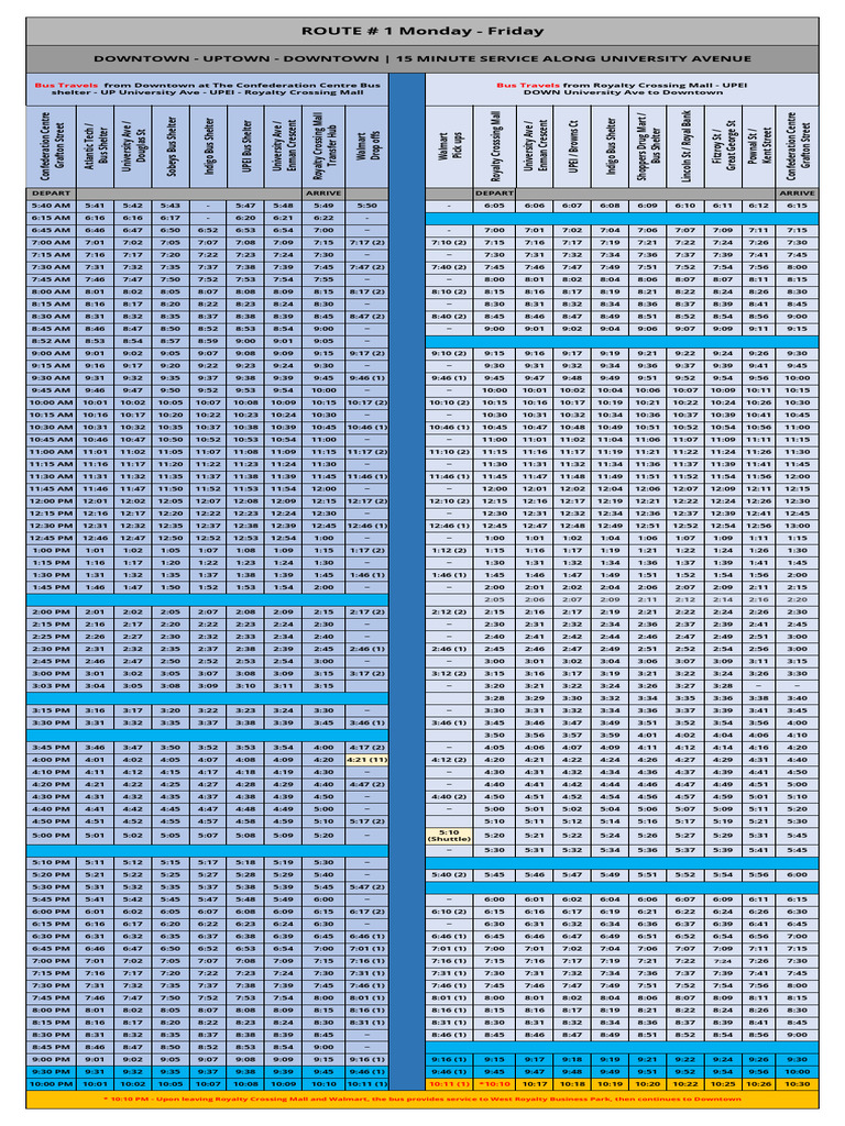 Route 1 Schedule - 2025-01 | PDF | Bus Transport | Public Transport