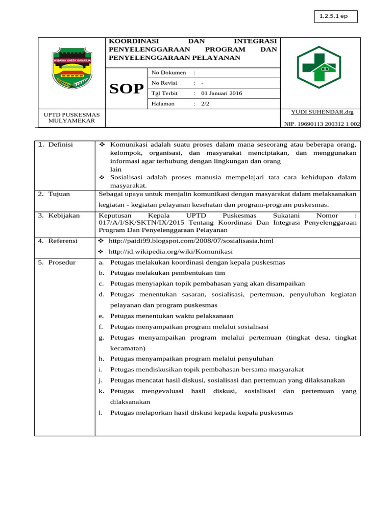 1.2.5 EP 1 SPO Koordinasi Dan Integrasi Penyelenggaraan Program Dan Pelayanan - Salin | PDF