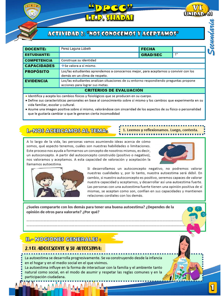 1° DPCC - Módulo 2 - Unidad 1 | PDF | Autoestima | Autoconcepto