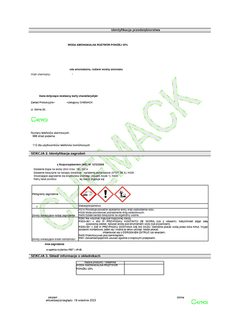 Amoniak 25 - Woda Amoniakalna R-R 25 - Ver.7 | PDF