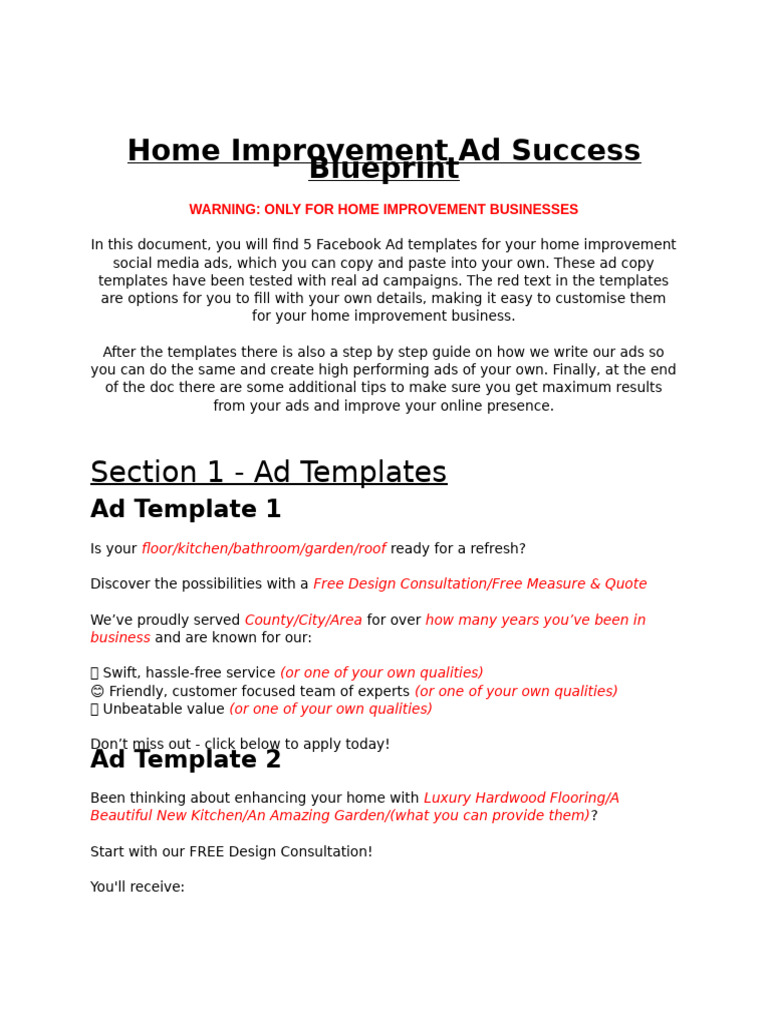 Facebook Ad Templates for Home Improvement | PDF | Advertising | Marketing