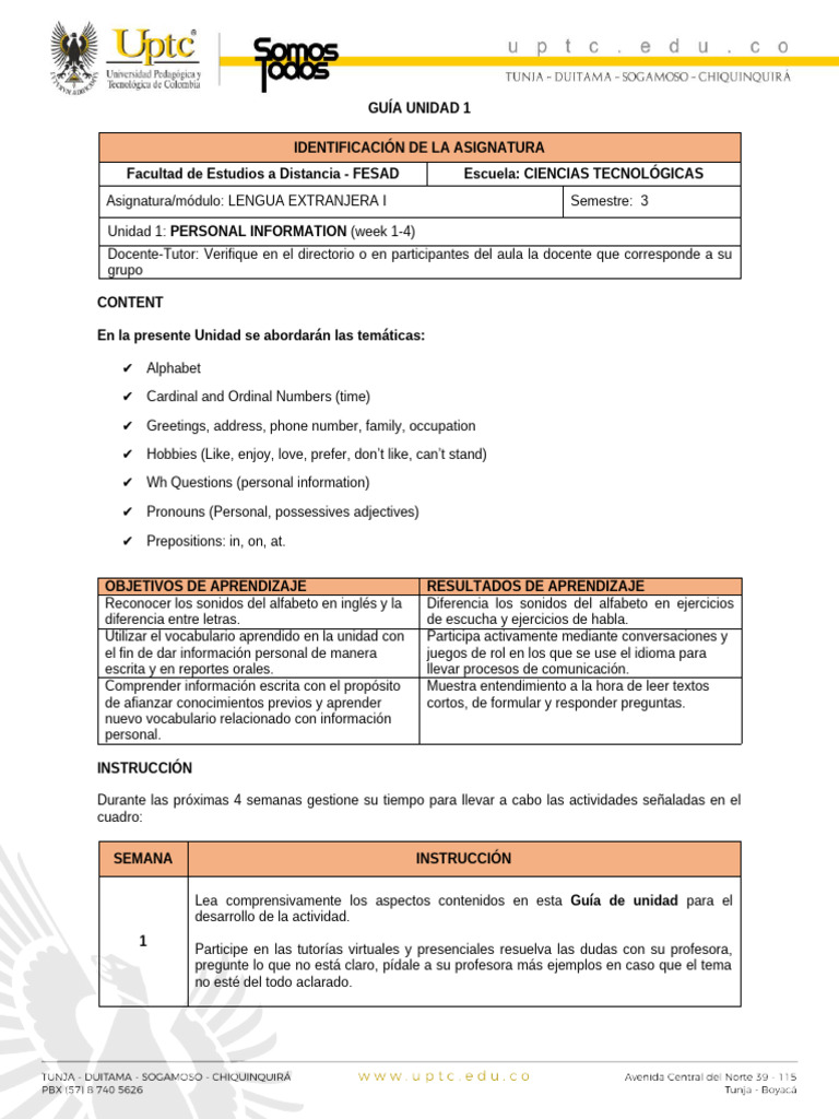 Guía Unit 1 inglés 1- 2025 (1) | PDF | Moodle | Comunicación humana