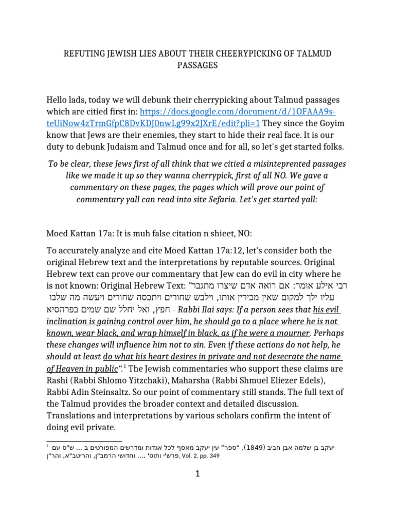 Refuting Jewish Lies About Their Cheerypicking of Talmud Passages | PDF ...