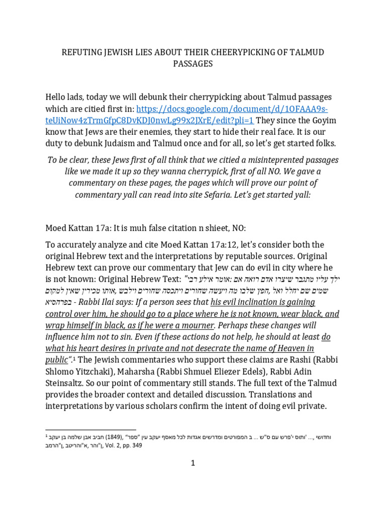 REFUTING JEWISH LIES ABOUT THEIR CHEERYPICKING OF TALMUD PASSAGES | PDF ...
