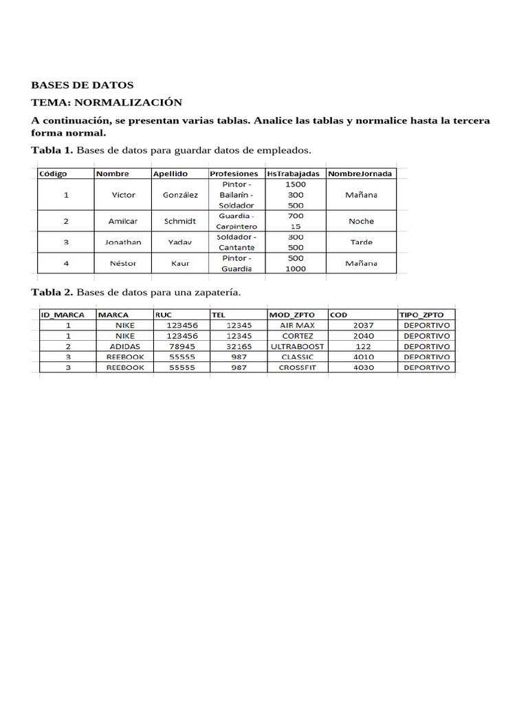 Normalización Ejercicios | PDF