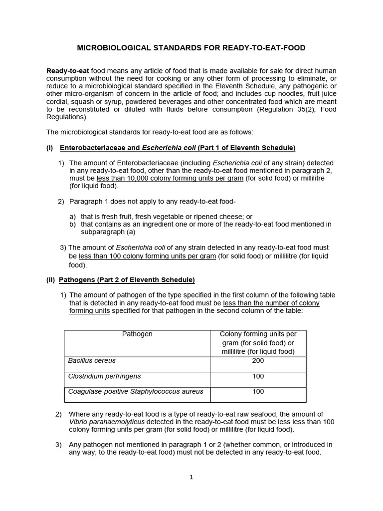 Microbiological Standards For Ready To Eat Food | PDF | Foods | Colony ...