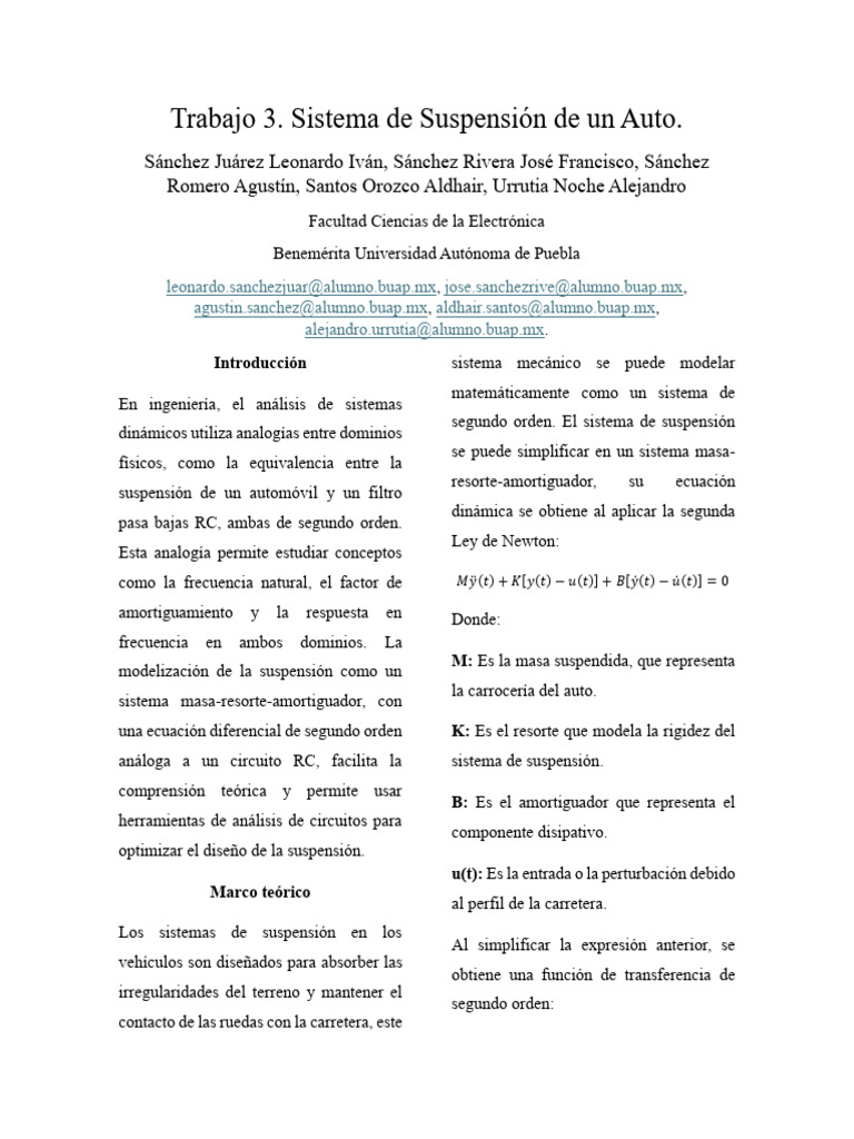 E7 U3 T3 Sistema de Suspension de Un Auto | PDF | Mecánica | Ingeniería mecánica