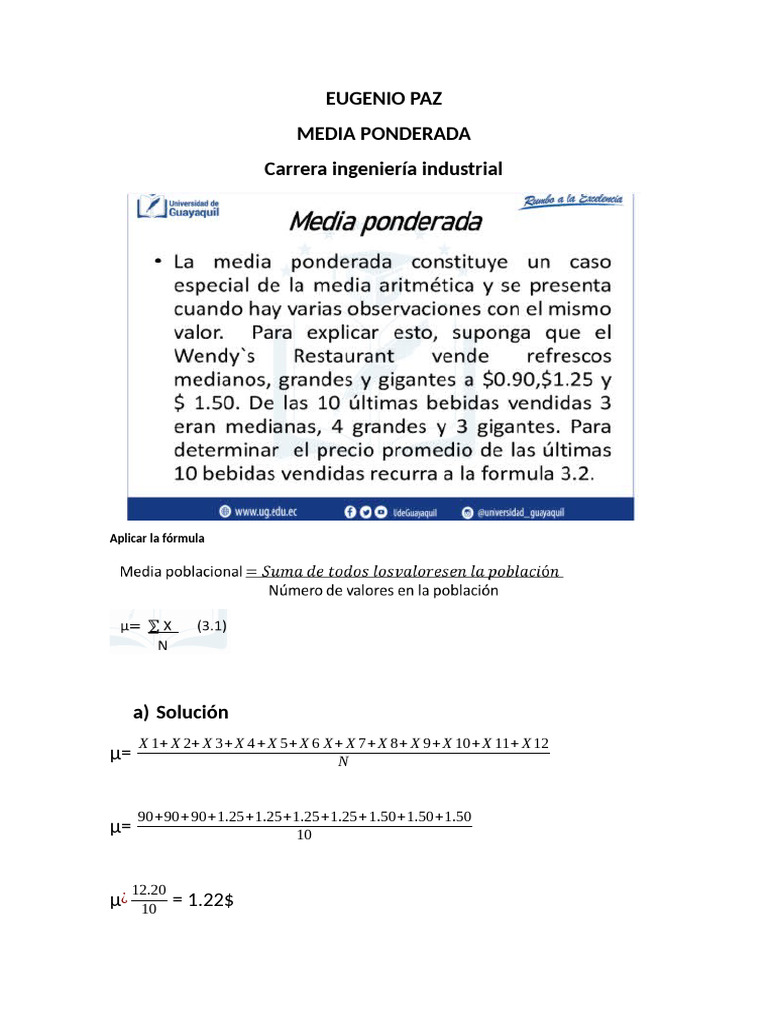 Cálculo de Media Ponderada en Ingeniería | PDF