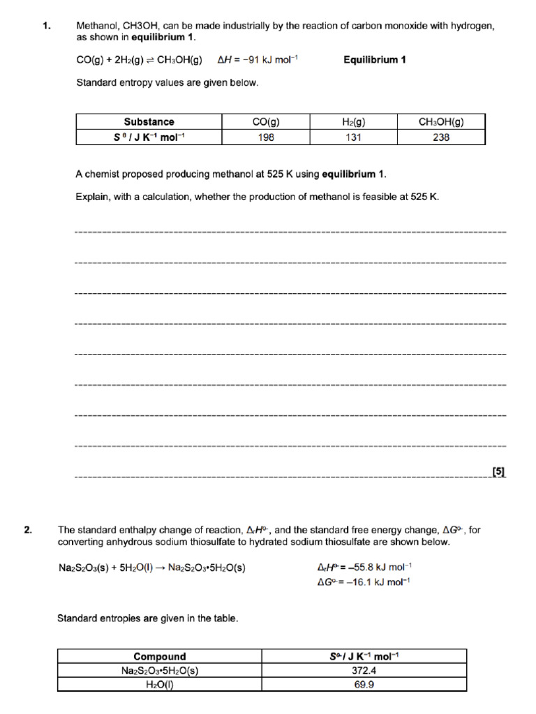 Gibbs Energy Questions | PDF