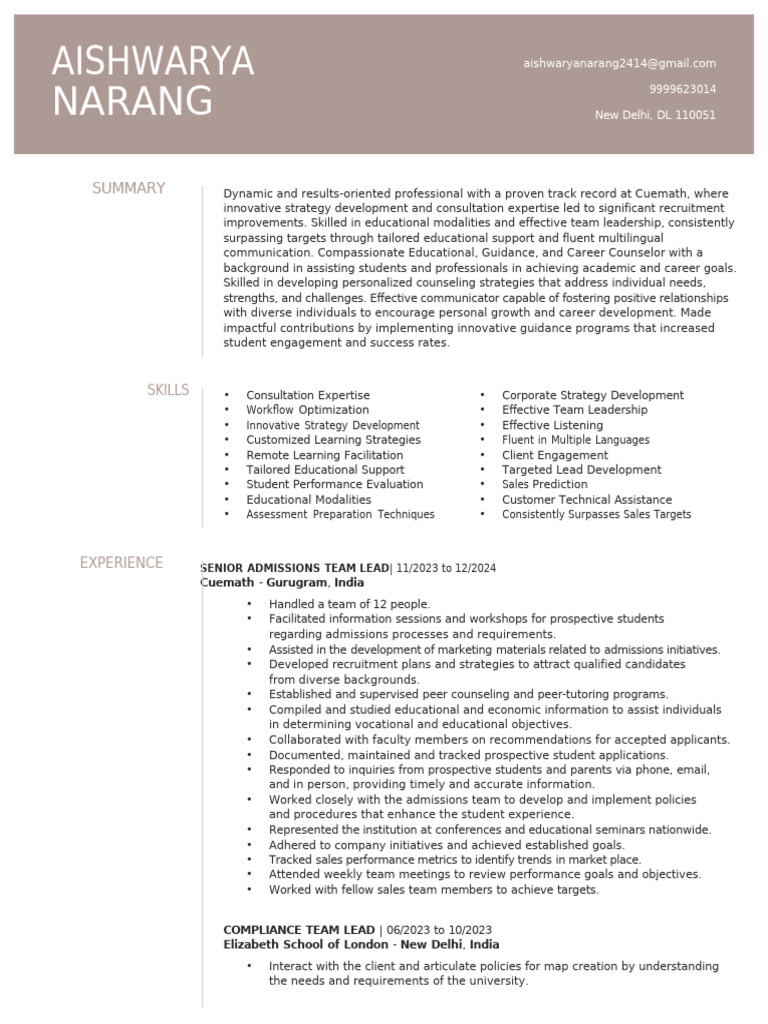 Aishwarya Resume 2025 EDITED | PDF | University And College Admission | Recruitment