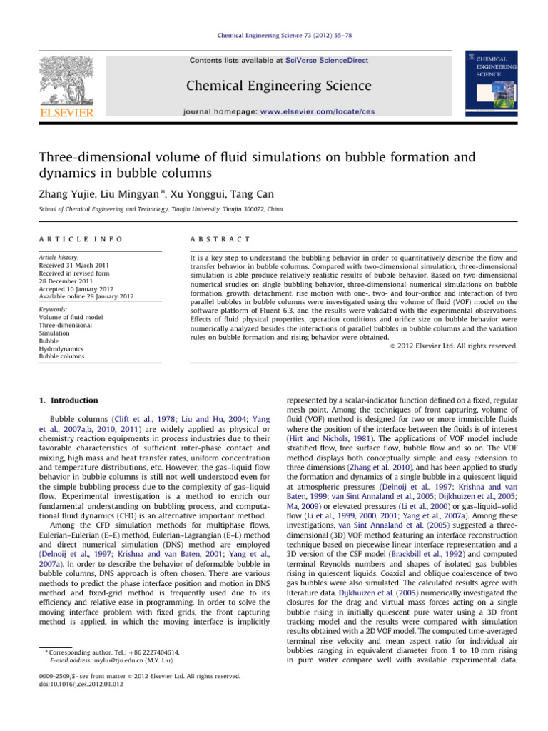 Zhang Et Al. (2012) Three-Dimensional VOF Simulations On Bubble ...