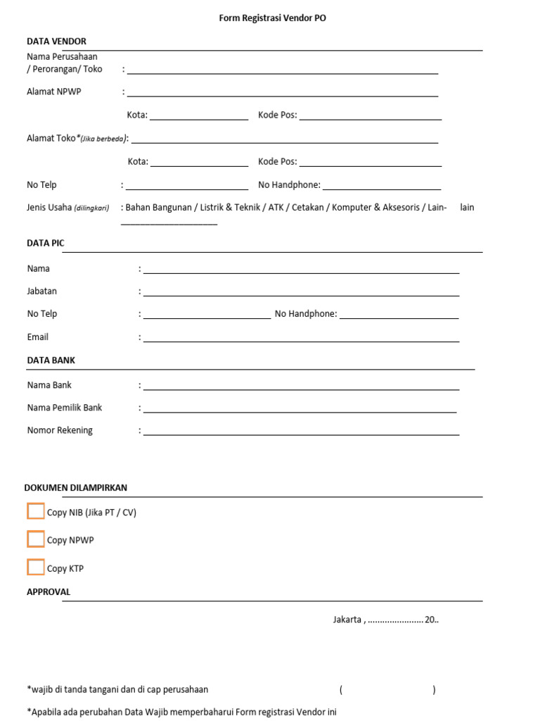 Formulir Registrasi Vendor PO | PDF