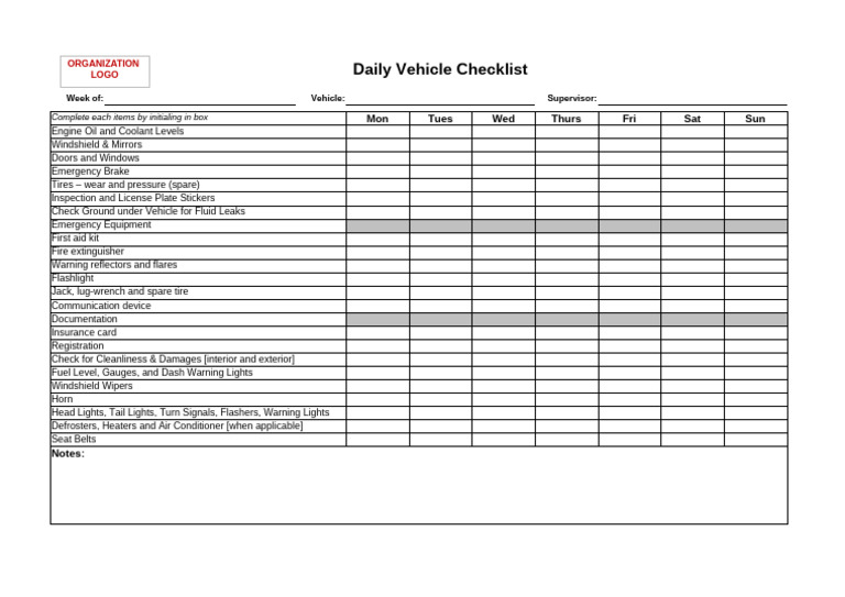 TEMPLATE - Daily Cargo Vehicle Checklist | PDF