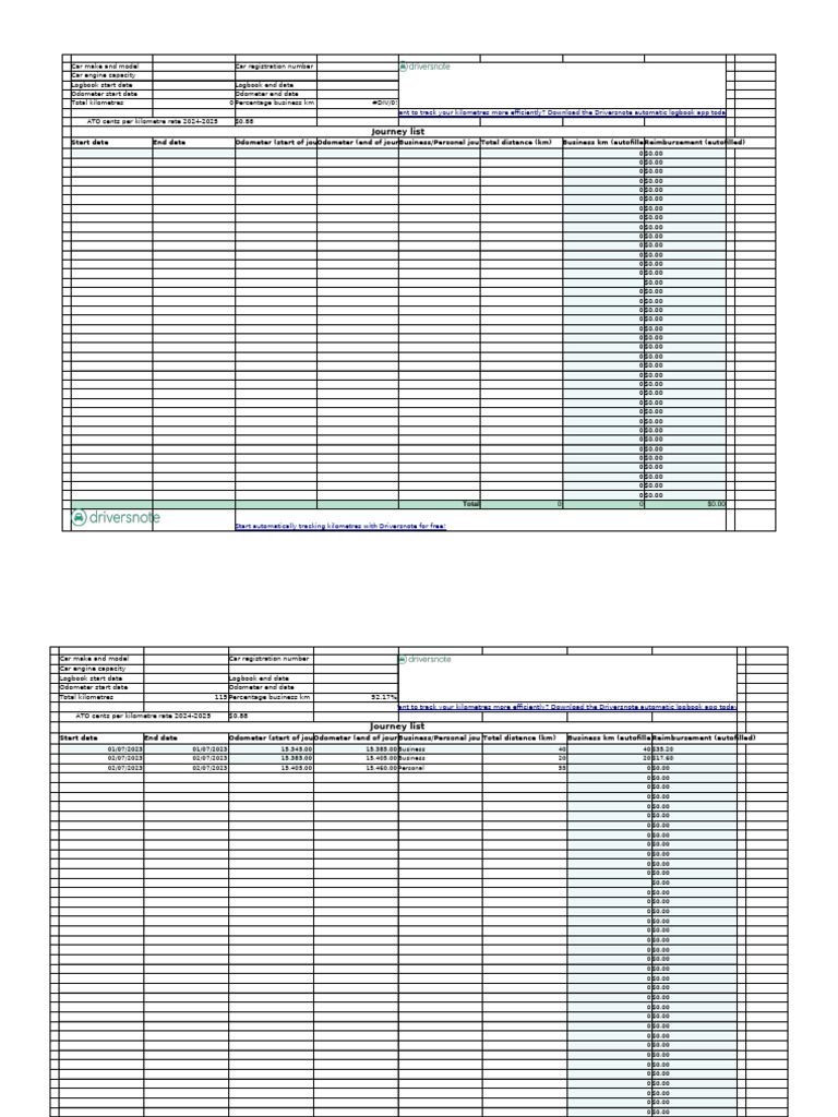 ATO Vehicle Logbook Template 2025 | PDF | Vehicles | Vehicle Technology