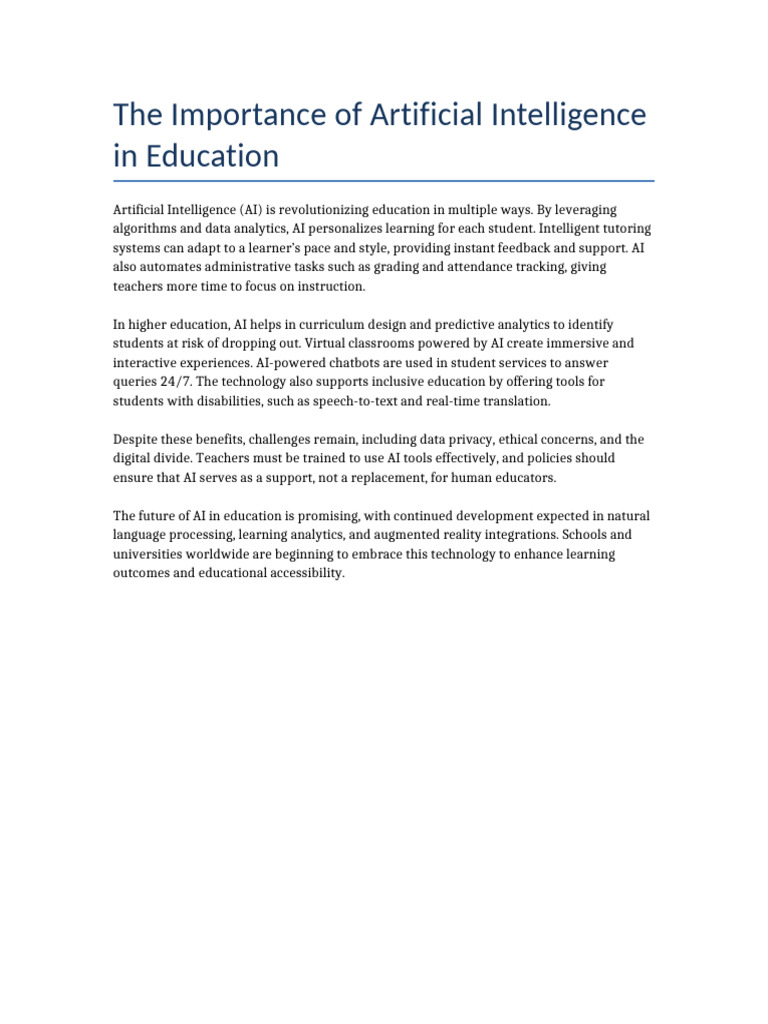 01 The Importance of Artificial Intelligence in Education | PDF