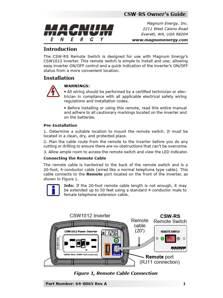 64 0065 Rev A CSW RS Web | PDF | Switch | Power Inverter