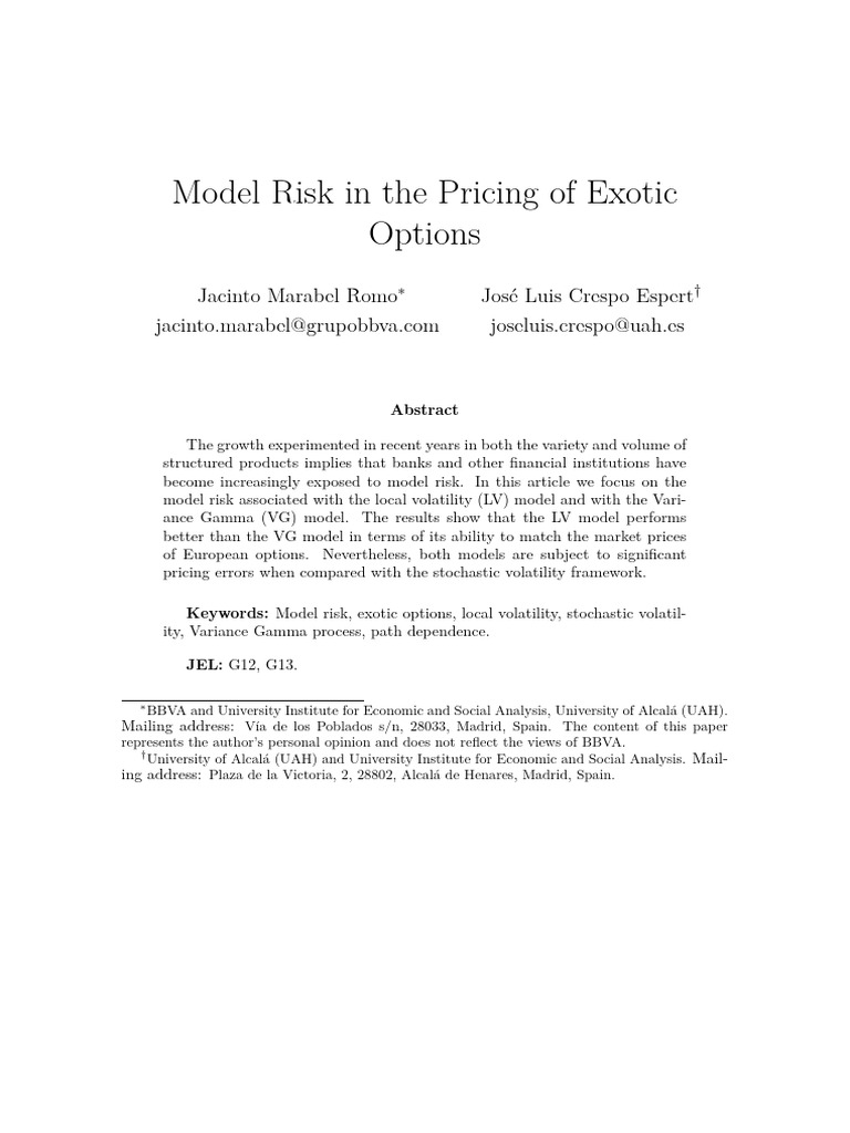 Model Risk in Exotic Options Pricing | PDF | Moneyness | Option (Finance)