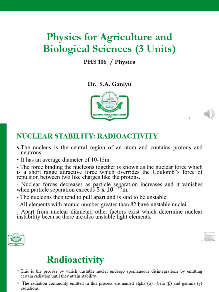 Radioactivity and Useful Effects of Radiation PHS 106 - 2021 RECORD ...