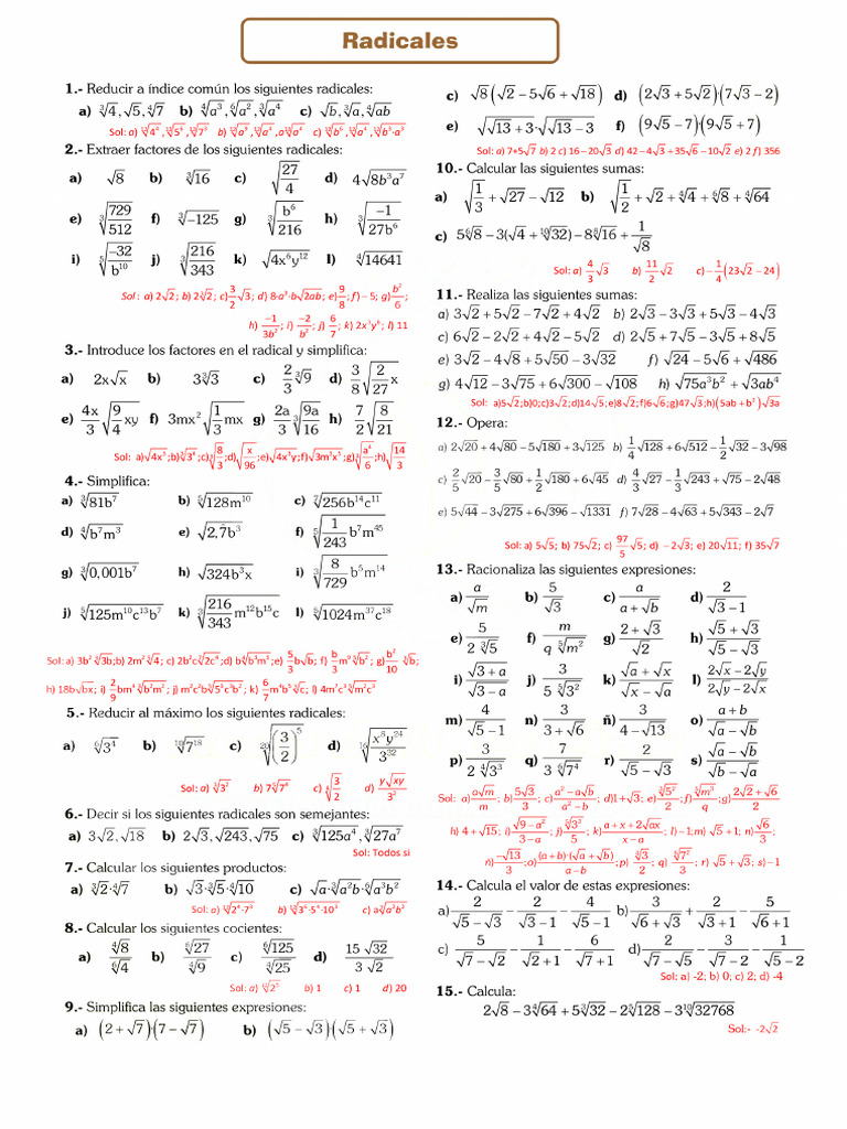 1.4 Ejercicios - de - Radicales | PDF