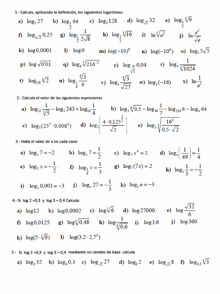 1.6 Ejercicios Logaritmos | PDF