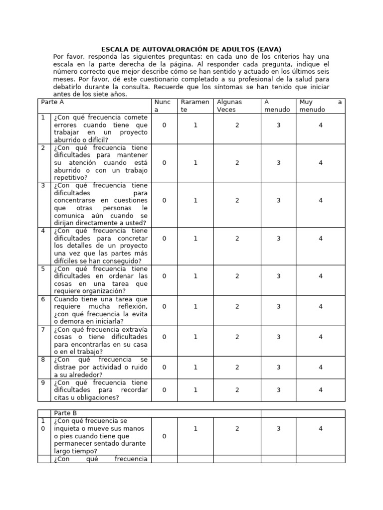 Escala EAVA TDAH | PDF | Ciencias del comportamiento