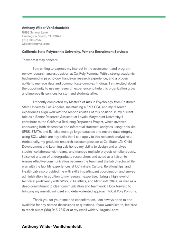 Cal Poly Pomona Cover Letter 2 - 11 - 25 | PDF
