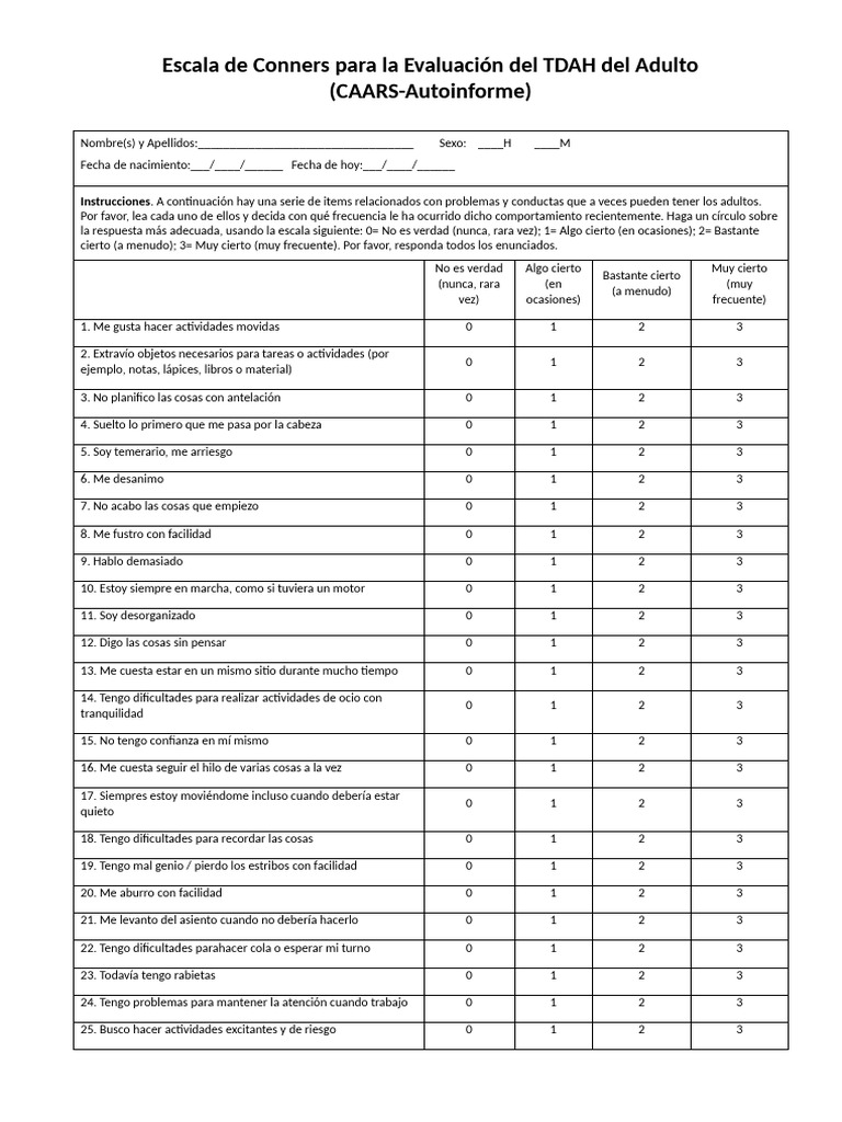 Escala de Conners CAARS | PDF