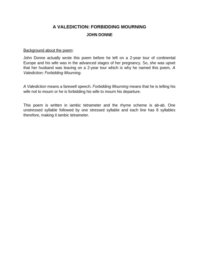 Analysis of Donne's Forbidding Mourning | PDF | Poetry