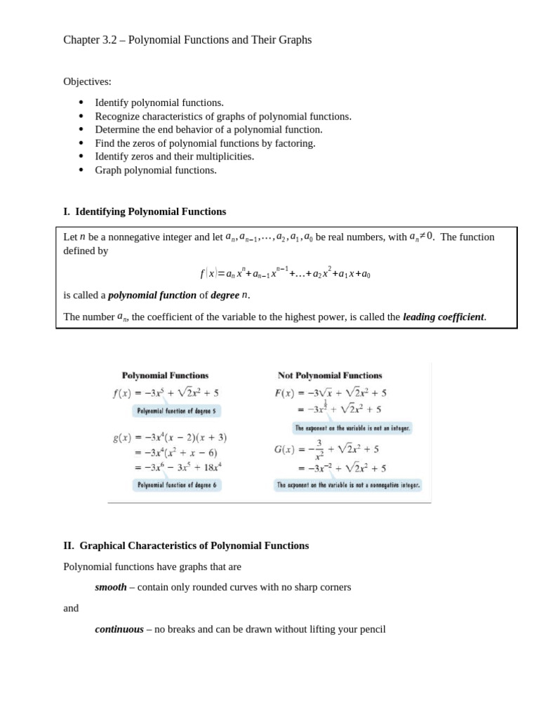 3.2 - Polynomial Functions and Their Graphs | PDF | Polynomial | Zero Of A Function