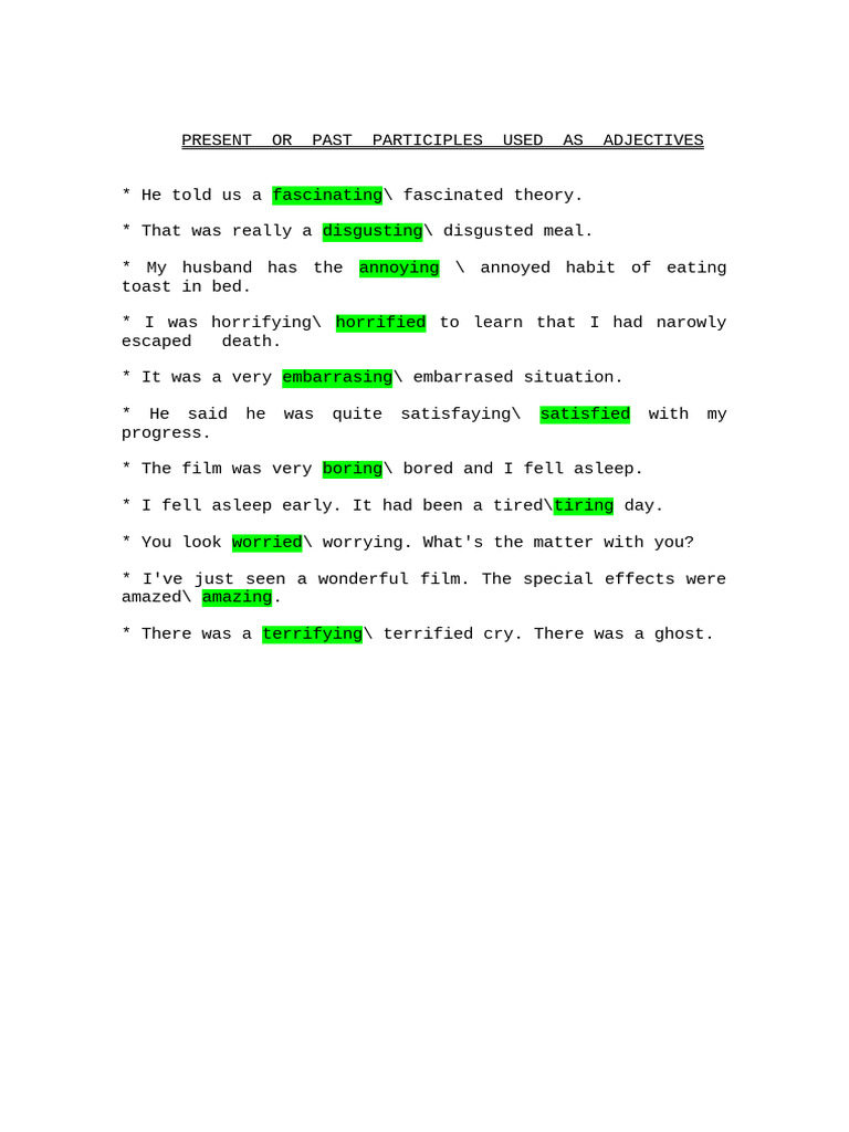 Present or Past Participles Used As Adjectives | PDF