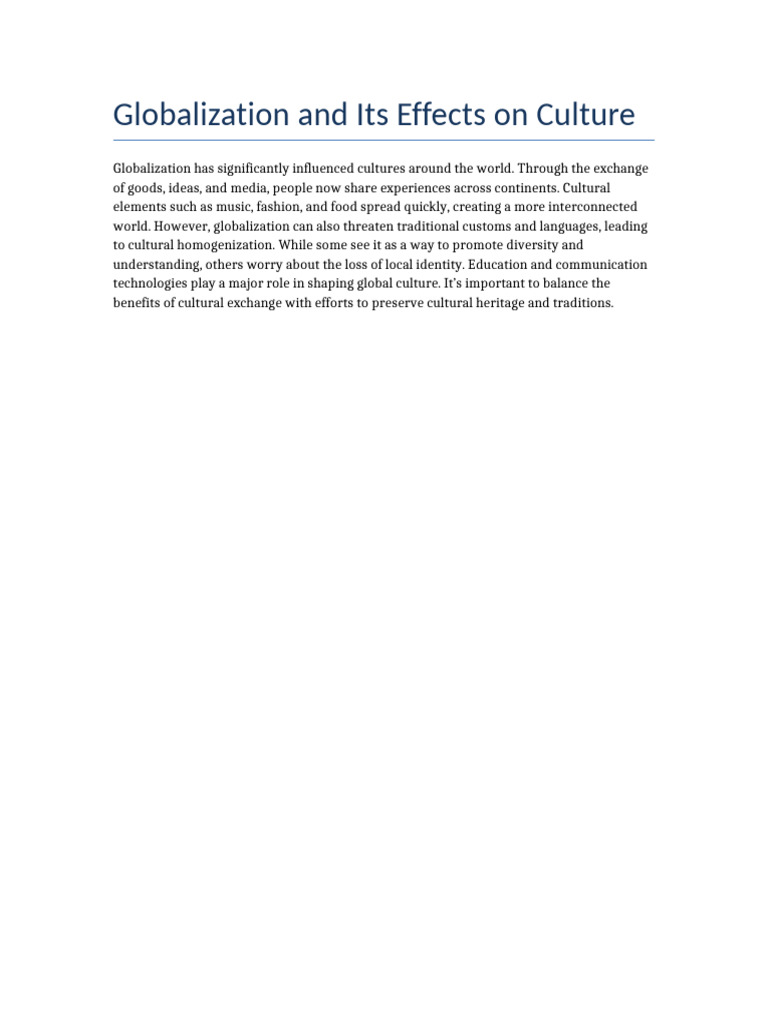 12 Globalization and Its Effects On Culture | PDF