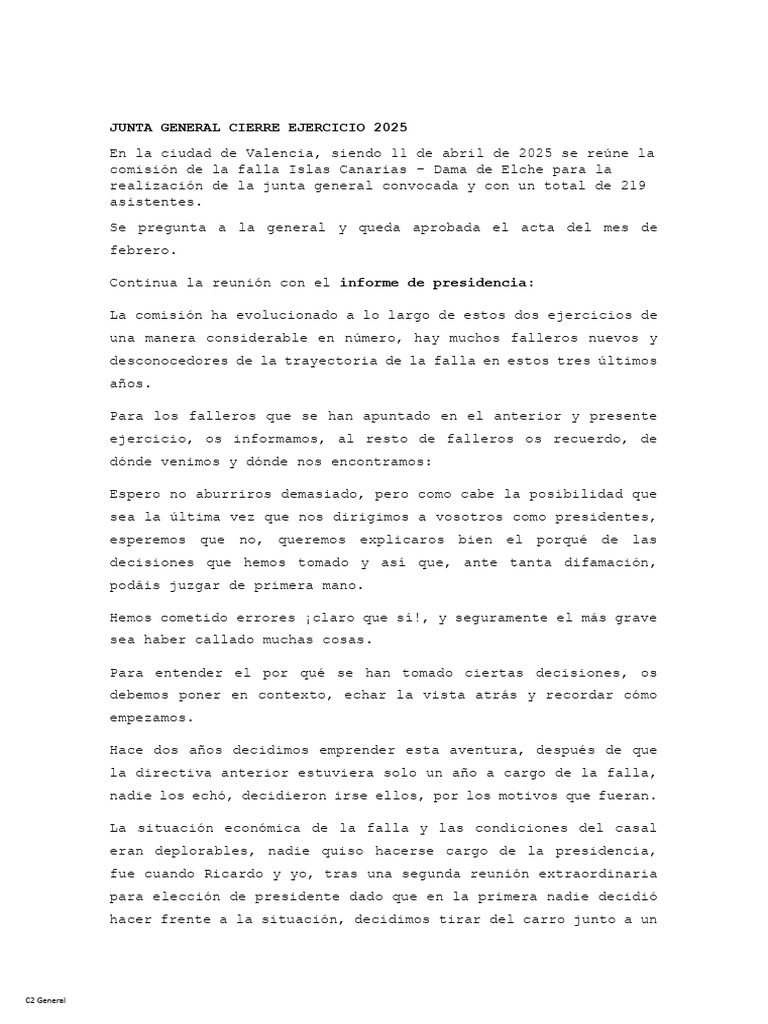 Acta Reunión Cierre Ejercicio 2025 | PDF