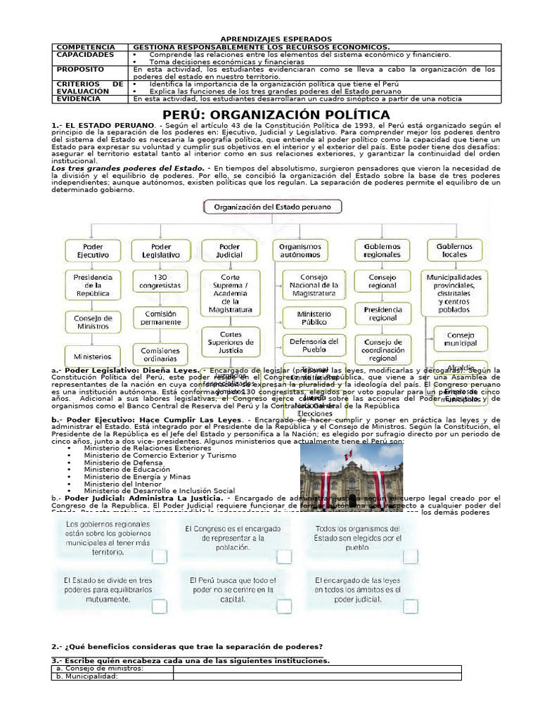 Perú Organización Política | PDF | Separación de poderes | Ministerio ...