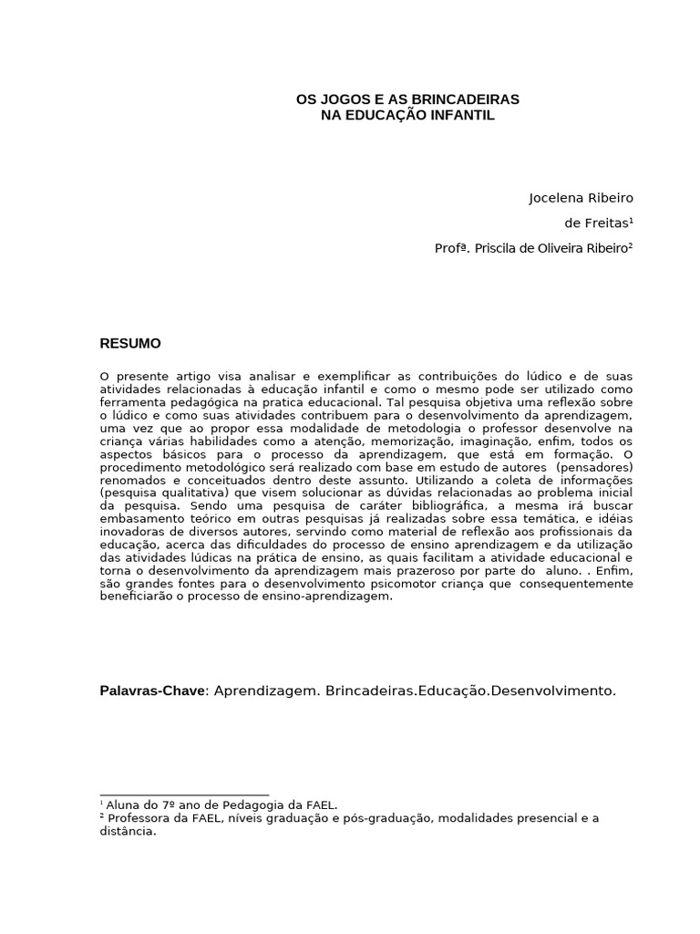 TCC Fael Sobre Ludico | PDF | Aprendizado | Pedagogia