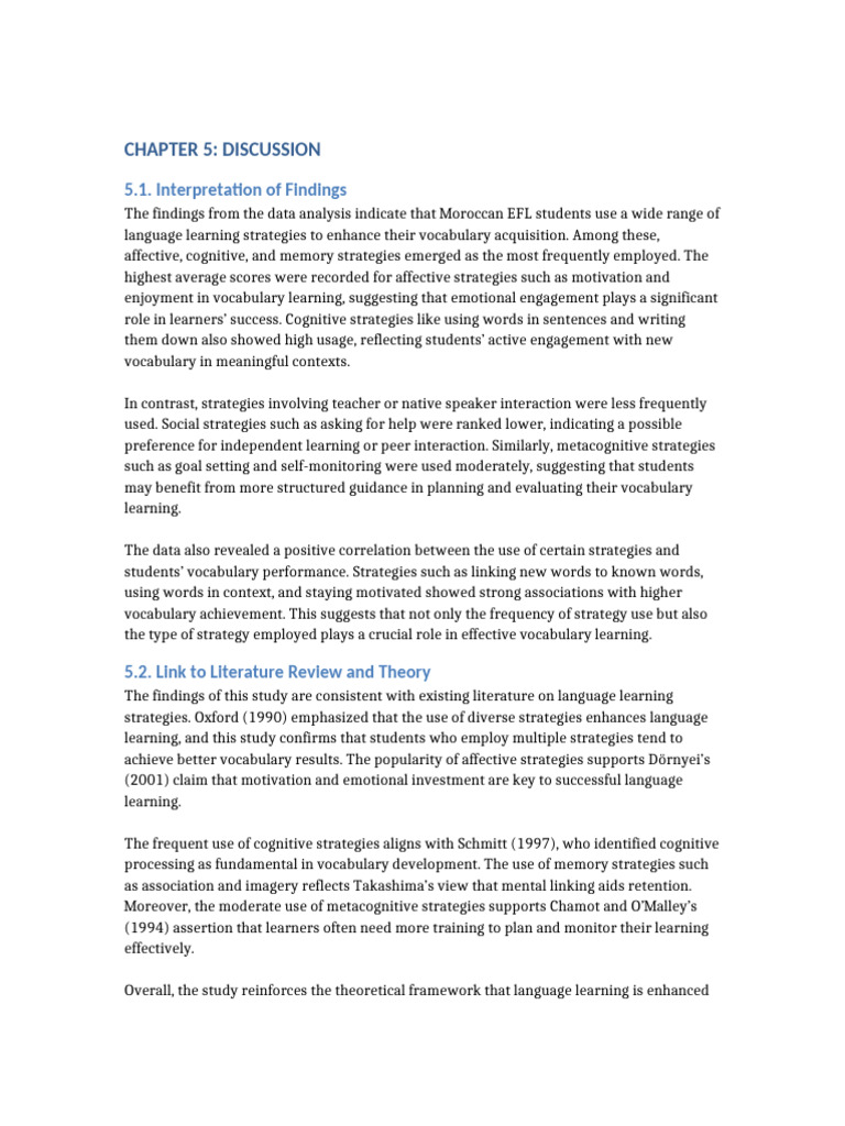 Discussion Chapter LLS Vocabulary | PDF | Learning | Metacognition
