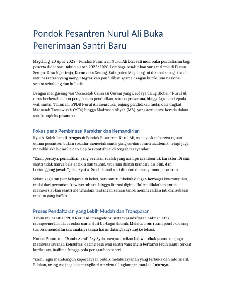 PPDB Nurul Ali 2025 | PDF